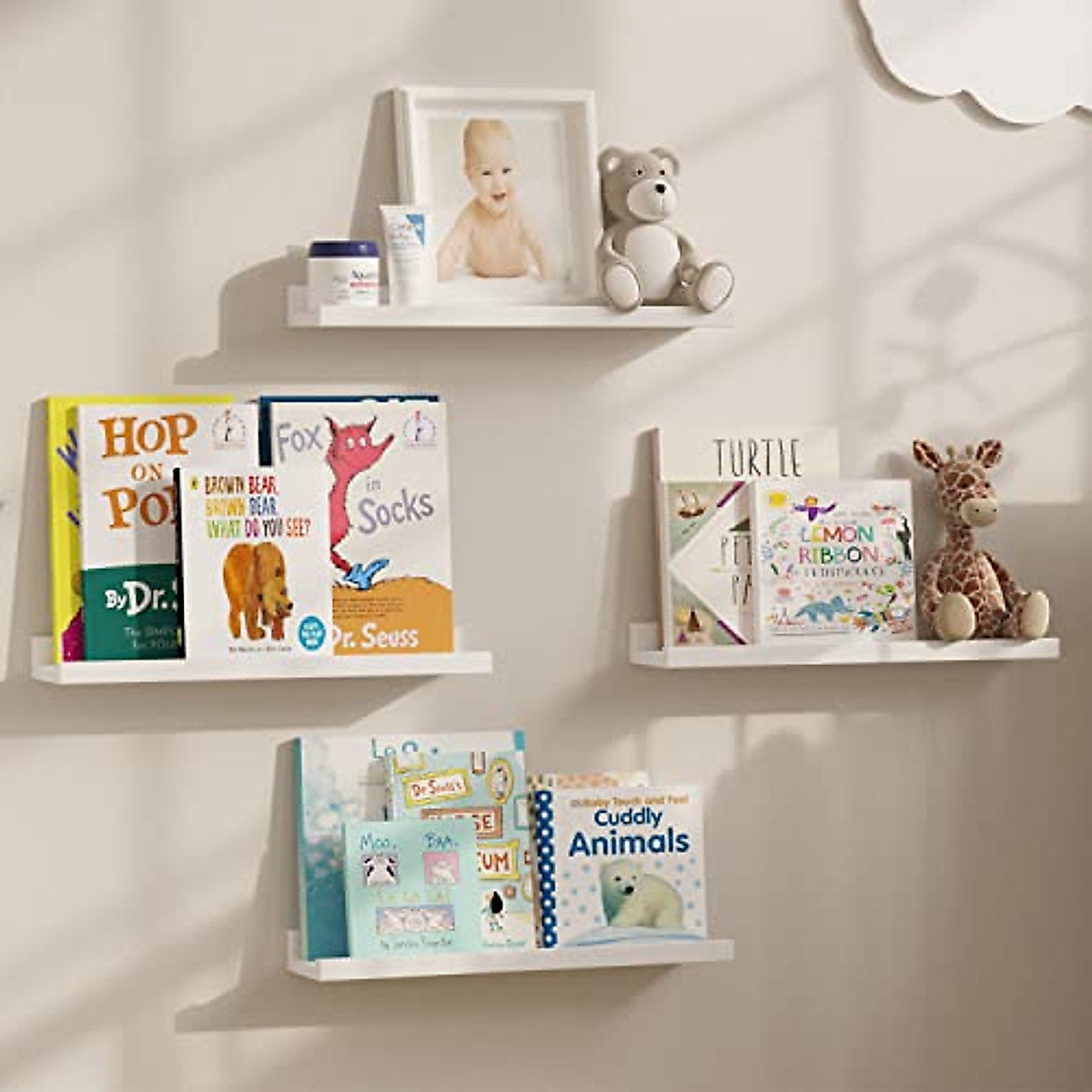 You Have Space Lagos 17" Kids Bookshelf, Picture Ledge Shelf for Living Room Decor, Office Decor and Farmhouse Kitchen Decor, White Set of 4