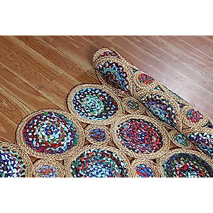 CASAVANI Scalloped Chindi Cotton Area Rug - Geometric Beige & Multicolor Hand Woven Braided Rug Best Uses for Living Room, Bedroom, Kithchen, 2.6x4 2.6x8 (C123, 4x6)