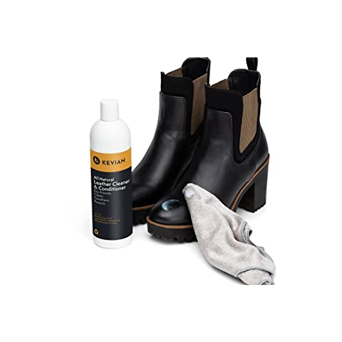 KevianClean Leather Cleaner & Conditioner - Auto Interior Detailing, Furniture, Upholstery, Sofa, Couch, Handbag, Purse, Shoe, Boot, Jacket, Car Seat Care, Protector and Restoration - 8 oz.