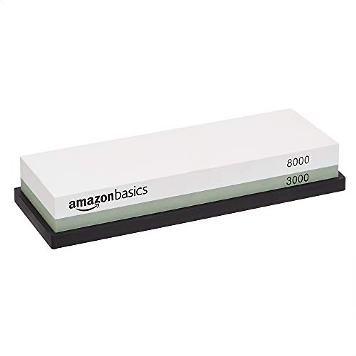 Amazon Basics Whetstone Knife Sharpening Wet Stone - Dual-Sided 3000/8000 Grit with Non-Slip Bamboo Base, 18 x 6.1 x 2.8 cm, Black & Grey, 1 Pc