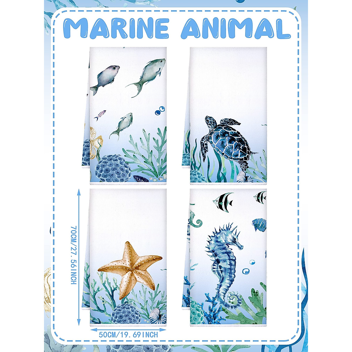 Bencailor 6 Pcs Sea Kitchen Towels Beach Dish Towels Set Turtle Ocean Animal Nautical Hand Towels for Kitchen Decorative Soft Dish Cloths Absorbent Kitchen Tea Towels (Animal Style)