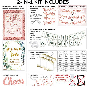 PRESTIGE Mimosa Bar Kit | Bridal Shower Decorations, Rose Gold Bachelorette Party Decorations, Bridal Shower Decor, Brunch & Bubbly Bar Sign, Pink Galentines Day Decorations, Mothers Baby Girl (Rose)
