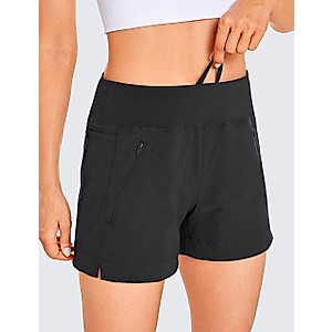 CRZ YOGA Women's Lightweight Mid Rise Hiking Shorts 4'' - Stretch Athletic Summer Travel Outdoor Golf Shorts Zip Pockets Ink Gray Medium