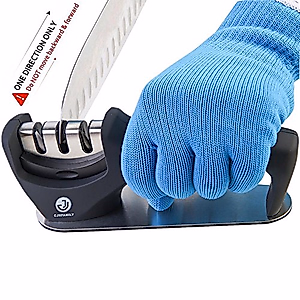 CJHFAMILY Knife Sharpener for Straight Knives - 3 Stage Diamond Coated Sharpening Wheel System