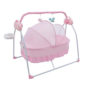 TFCFL Electric Baby Crib Cradle, 0-18 MonthsInfant Bed Auto Swing with Remote Control & Music, 25KG/55LBS Capacity, Foldable Baby Bassinet, Pink