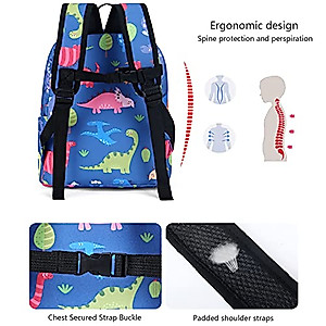 HQCUPB Toddler Preschool Backpack School Book Bag for Kids, Boys, Girls, Kindergarten Nursery Travel Bag with Chest Strap (Small Dinosaur)