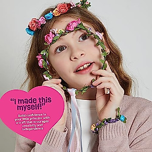 Flower Crowns & Bracelet Making Kit for Girls - Make Your Own Jewelry Kits for Kids - DIY Hair Accessories Set - Arts & Crafts Gift for Ages 6-12 Year Old Girl - Craft Maker Gifts Toys Age 6 7 8 9 10