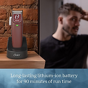 Oster Professional Cordless Hair Clippers, Fast Feed for Barbers and Hair Cutting with Detachable Blade, Burgundy
