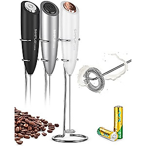 SIMPLETaste Milk Frother Handheld Battery Operated Electric Foam Maker, Drink Mixer with Stainless Steel Whisk and Stand for Cappuccino, Bulletproof Coffee, Latte