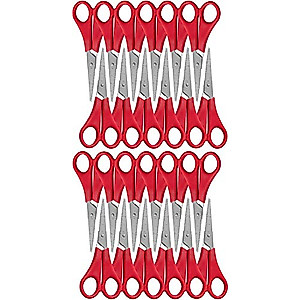 WA Portman Pointed Kids Scissors Bulk - 24 Pack Red Right- and Left-Handed Scissors for School Kids - Classroom Scissors for Students - 2.5 Inch Pointed Scissors for Kids - Kids Safety Scissors Bulk