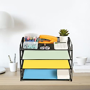 SUPEASY Desktop File Organizer, Mesh File Organizer with 4 Letter Trays, Easy Installation, Desk Organizer for Office, School and Home Black