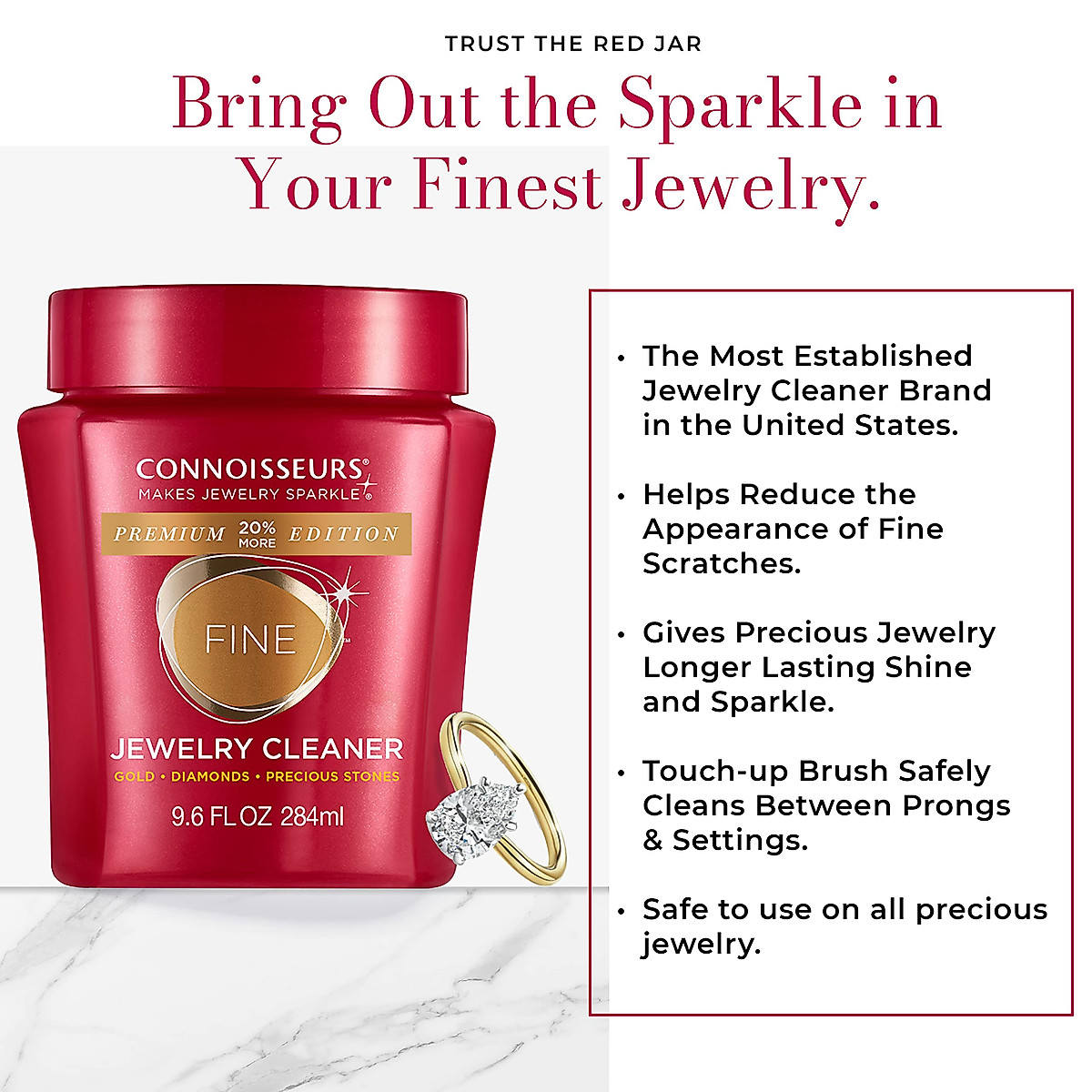 CONNOISSEURS Premium Edition Fine Jewelry Cleaner Solution for Gold, Platinum, Diamonds & Precious Gemstones, Value Size, 9.6 Ounce