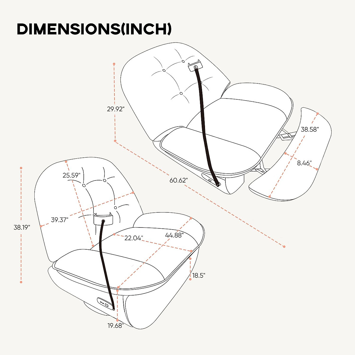 HAIZAO Oversized Recliner Sofa Swivel Rocking Chair Smart Electric Rocker Theater Recliner Chair Lazy Boy Glider with Charging Ports, Stereo Sound, Cellphone Holder and Pillow (Grey, Leather)