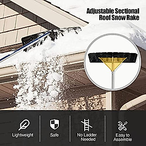 Goplus Snow Roof Rake, Extendable 4.8-20FT Snow Shovel for Snow Removal w/ Aluminum Frame & Anti-Slip Handle, Ideal for Roof Car, 25-Inch Blade