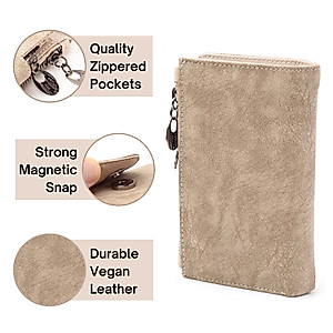 Cute Women’s Wallet, Bifold Slim Large Capacity Vegan Wallet For Women, Compact Design Stylish Wallet for Ladies (Beige)