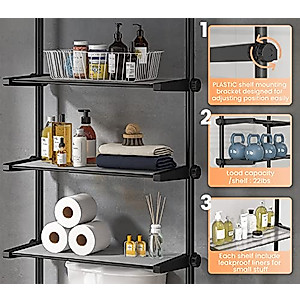 ALLZONE Bathroom Organizer, Over The Toilet Storage, 4-Tier Adjustable Shelves for Small Room, Saver Space, 92 to 116 Inch Tall, Black