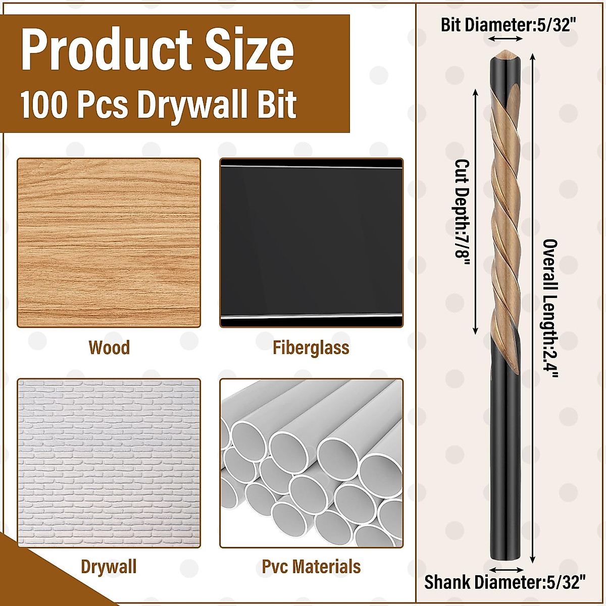 Tondiamo 100 Pcs Drywall Bit Drywall Guide Point Cutting Bits Diameter Drywall Router Bits Drywall Tools, Cutting Drywall, for Use with Spiral Saw (5/32")