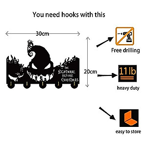 Nightmare Before Christmas Key Hooks-Jack Skellington Wall Hooks Heavy Duty 20LB(Max),Jack Wall Décor,Wood Coat Hooks, Key Holder,Key Hanger for Wall、Entryway and Kitchen