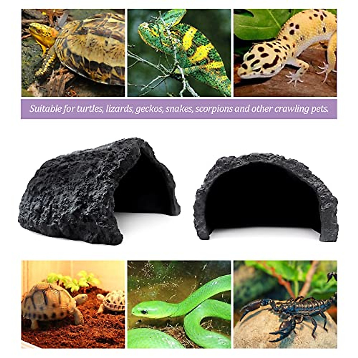 NOMAL Reptile Rock Hide Cave Large Reptile Habitat Turtle Hideouts Cave for Lizards Bearded Dragon Leopard Gecko Snake Amphibians Fish, black (ns-01)