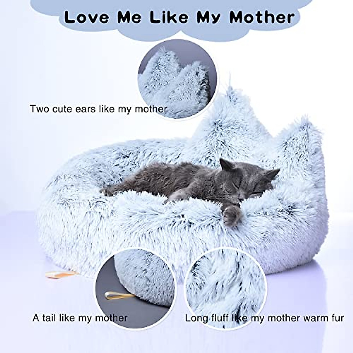 Lazy Rabbit Upgrade Dog Bed |Large Fluffy & Warming, Calming and Cozy for Indoor Cats| Washable, Plush and Modern Furniture | Donut-Shaped,Gradual Grey Color,24inch