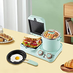 3 in1 Breakfast Station with Boiling Pot, Multi-Function Electric Home Mini Toaster Sandwich Maker with Easy Frying Pan and Food Steamer