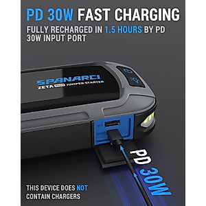 Spanarci ZETA2000 Battery Jump Starter, 2000A Portable Jump Box for Car Battery, 12V Battery Booster for Up to 8.0L Gas and 6.5L Diesel Engines, Lithium Jump Starter with LCD Display (Blue)