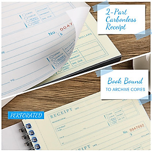 Crtiin Books Money and Rent Receipt Book 2 Part Carbonless Receipt Log Book with Carbonless Copies, Spiral Bound, 200 Sets Per Book, 4 Receipts Per Page, 7.625 x 11 Inch (10 Pcs)