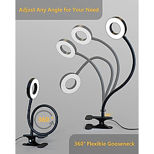 KOTUDAY Clip on Desk Lamp with Clamp for Reading Home Office, 360° Ajustable Clip Light for Bed Headboard, Bedside or Desk with 10 Dimmable Brightness 3 Eye-Care Color Modes