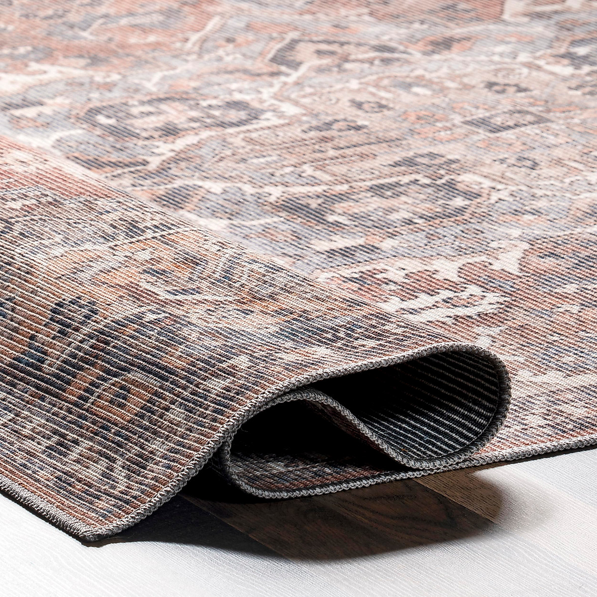 nuLOOM Aino Traditional Machine Washable Area Rug, 4x6, Rust