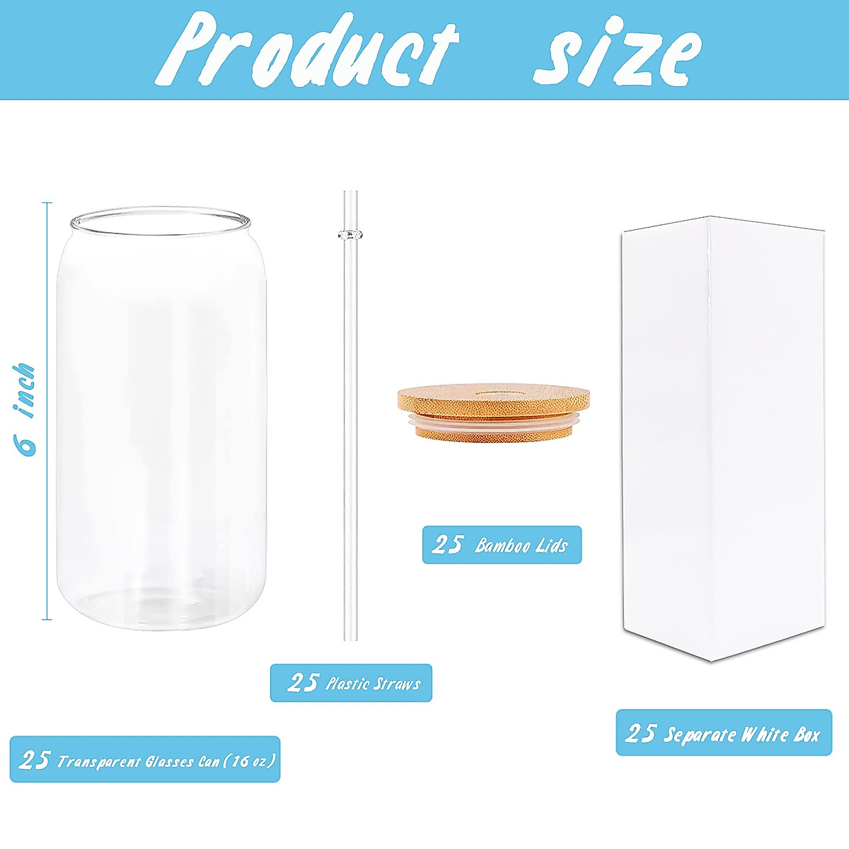 VACVOU 25 Pack 16oz Beer Can Glass with Lids and Straw, Can Shaped Glass Cups,Glass Cup,Beer Glasses Drinking Glasses Bulk (Transparent)