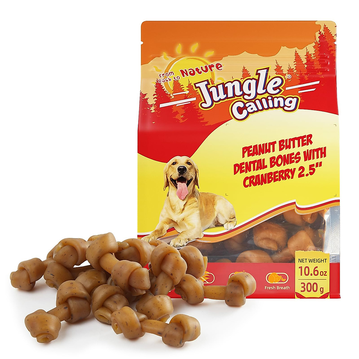 Jungle Calling Peanut Butter Dog Treats, Dental Chews for Dogs, Rawhide Free Dog Bones 2.5'' for Small Dogs