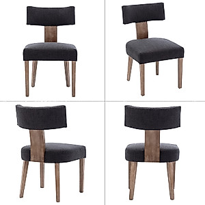 HNY, Hi&Yeah Mid Century Modern Dining Chairs, Linen Fabric Upholstered and Curved Backrest Kitchen Chairs Set of 2, with Hardwood Frame, Charcoal
