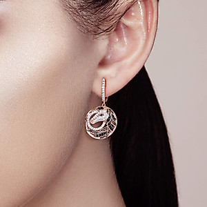 Santuzza 925 Sterling Silver Horse Dangle Earrings Black Spinel White Cubic Zirconia Animal Drop Earring 14K Rose Gold Plated Jewelry