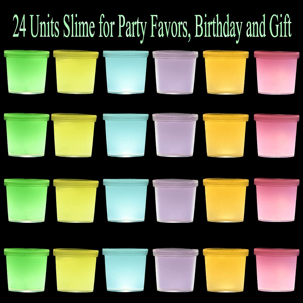 inksbui 24 Pack Glow in The Dark Slime, Party Favors Slime, Crystal Galaxy Slime kit with Multi Colors - Blue, Pink, Yellow, Green, Orange and Purple Color, Birthday Gifts for Kids Girl and Boys