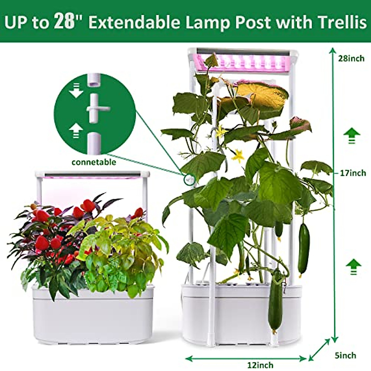 eSuperegrow Hydroponics Growing System,Smart Hydroponic Gardening System with LED Grow Light,Indoor Garden Hydroponic Herb Grow Kit with Climbing Trellis for Short Tomato,Basil,Pepper,Cucumber