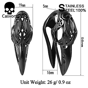 Casvort 2 PCS Black Halloween Eagle Ear Hanger Weight Stainless Steel Ear Gauges Body Jewelry Piercing Plug Pair Selling 5/8'' (16mm)