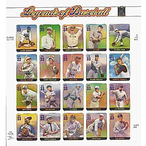 Legends of Baseball, Full Sheet of 20 x 33-Cent Postage Stamps, USA 2000, Scott 3408