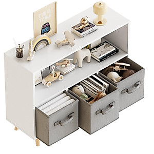 AWQM Kids Bookshelf with 3 Drawers, Toy Storage Organizer, Multi-Functional Cabinet Organizer for Playroom, Nursery and Bedroom, Gray