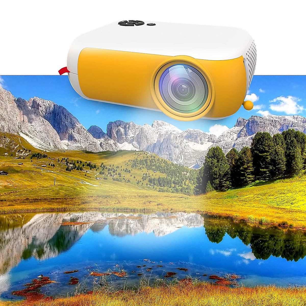 WiFi Blue-Tooth Projector, Native 1080P HD Projector 14-100 inch Projection Screen Home Video Projector, Portable Wireless Projector Compatible with Computer/Mobile Phone/Tablet/USB Flash (Yellow)