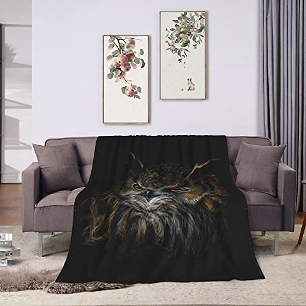 Owl Throw Blanket Realistic Animal Head Plush Fleece Flannel Blanket Ultral Soft for Sofa Couch Bed Living Room Pet Suitable for All Seasons 50"x40"
