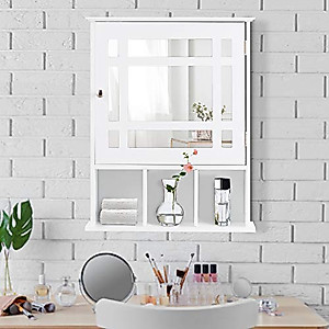 GLACER Bathroom Medicine Cabinet with Mirror, Bathroom Mirror Cabinet with Adjustable Shelf and Open Compartments, Wall Mounted Mirrored Medicine Cabinet for Bathroom, 20 x 6 x 24 Inches (White)