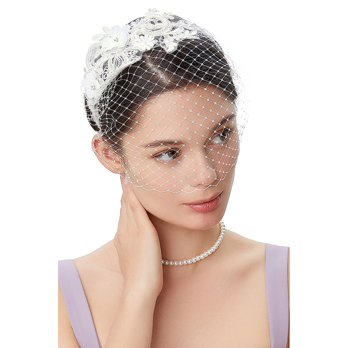 BABEYOND Bridal Wedding Veil Fascinator Mesh Lace Headband Tea Party Flower Fascinator Funeral Hats for Women