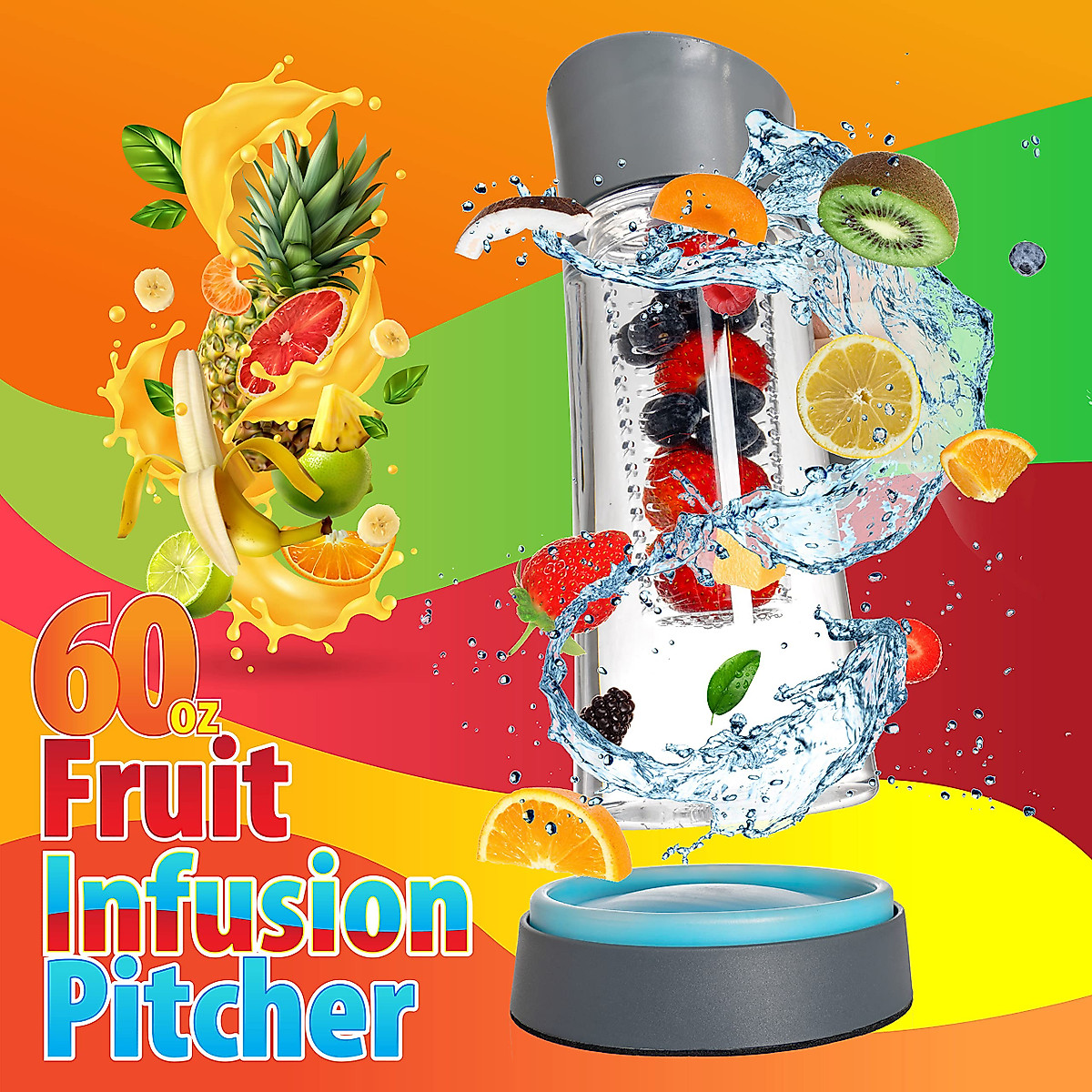 Wyndham House Fruit Infusion Pitcher, 60 Ounce, With Freezer Gel Base