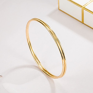 Minimalist 925 Sterling Silver Banglest Women Stackable 1/2/3 .Countless Set Bracelet 2MM Thick Diameter 60mm-65mm-68mm Jewelry Gift Wife Her (Gold Color 2 Piece A Style, Diameter 65MM)