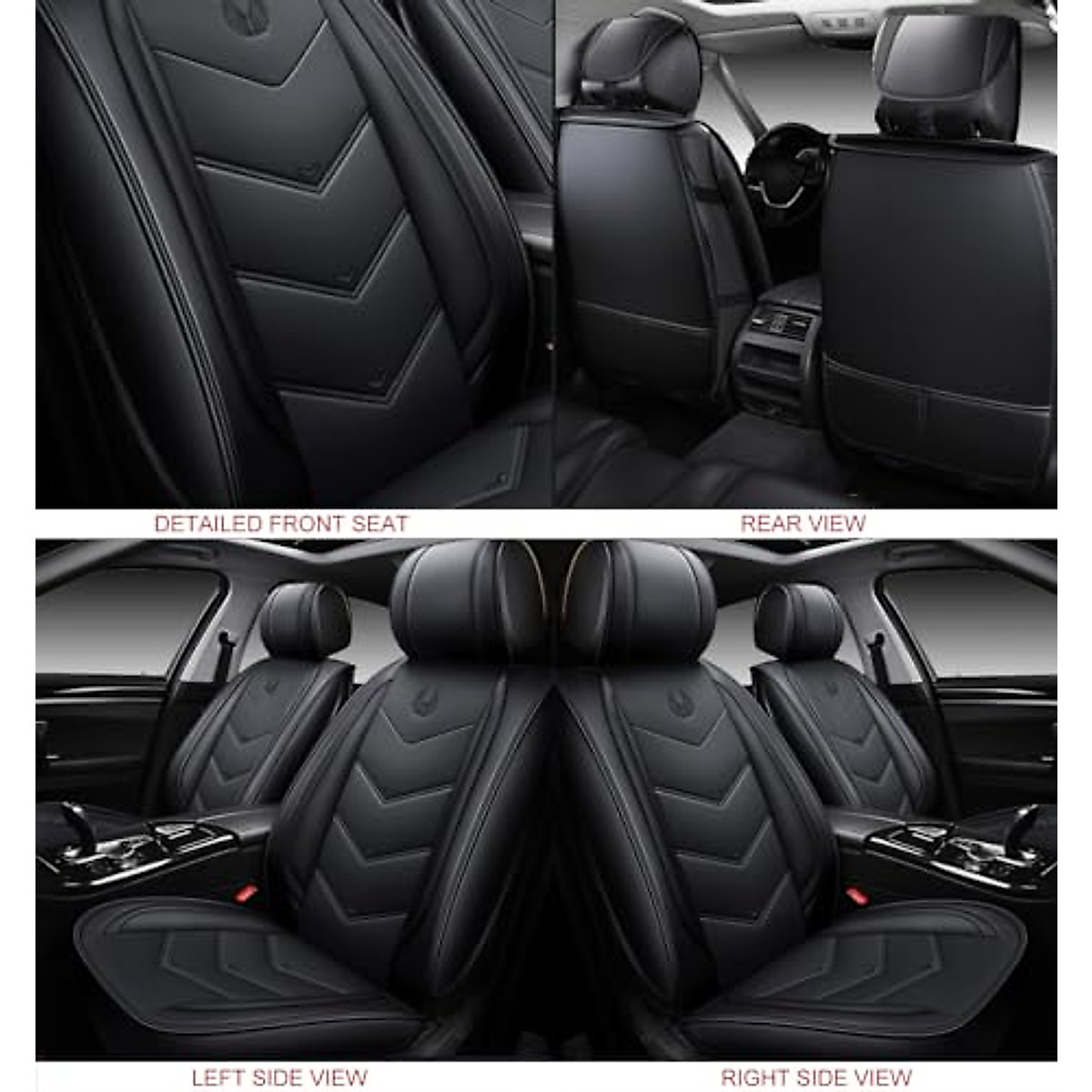 OASIS AUTO Z Car Seat Covers Accessories 2 Piece Front Premium PU Leather Cushion Protector Universal Fit for Most Cars SUV Pick-up Truck, Automotive Vehicle Auto Interior Décor (OS-003 Black)
