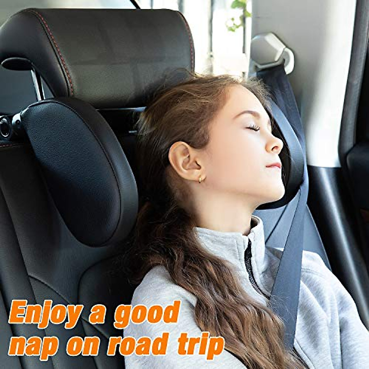 JZCreater Car Headrest Pillow, 360° Adjustable Sleeping Headrest for Car Seat, U Shape Head Neck Support Rest Pillows for Kids Adults Travel, Black