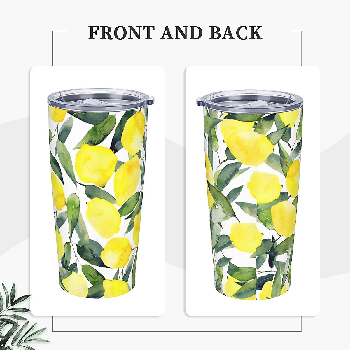 Yaxongx 20oz Tumbler Unique Lemon Double Wall Vacuum Insulated Coffee Mug with Lid and Metal Straw Brush Reusable Stainless Steel Water Bottle Travel Cup Gifts for Car Ice Drinks Hot Beverage