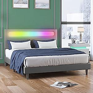 BALUS LED Bed Frame Full Size - Platform Bed with RGB LED Adjustable Headboard by App Control, Works with Alexa, Music Sync Color Changing Lights for Room Party, No Box Spring Needed/Easy Assemble
