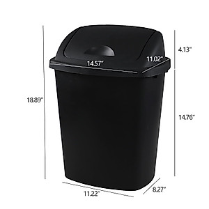 Ramddy 6 Gallon Kitchen Swing Top Garbage Can, 4-Pack Plastic Trash Can with Swing Lid, Black
