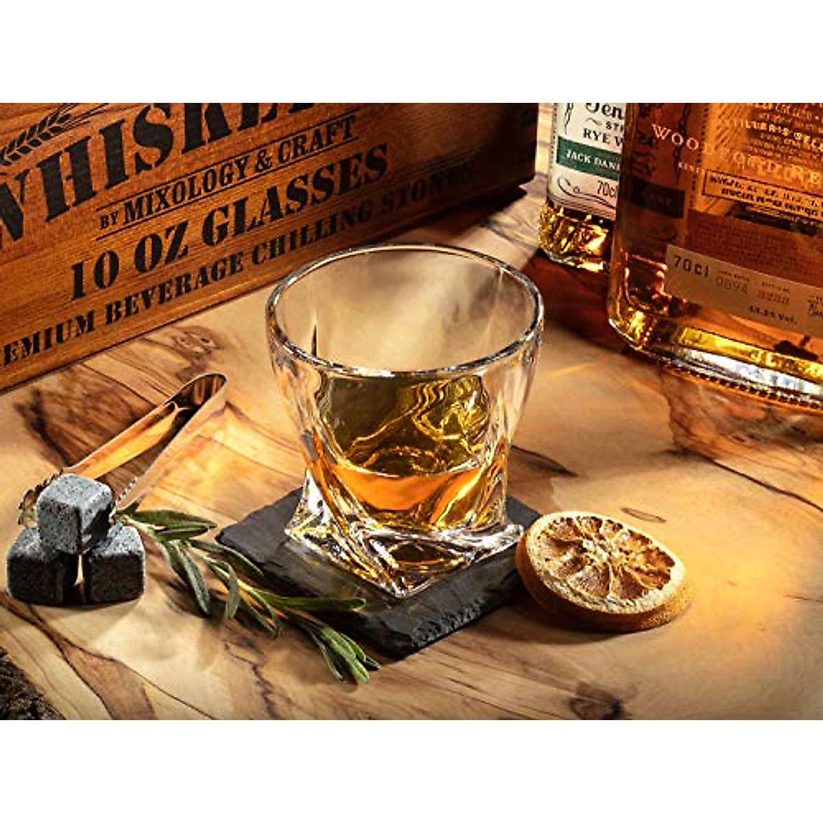 Mixology & Craft Two Crystal Whiskey Glasses for Old Fashioned Cocktails and Bourbon Drinks